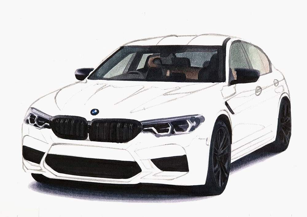 How To Draw A BMW M5 Competition - Realistic Step-By-Step Tutorial
